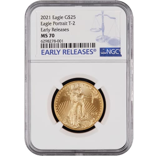 JM Bullion - 2021 1/2 oz American Gold Eagle Coin NGC MS70 ER (Type 2)